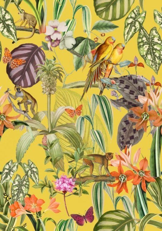 PAPEL PINTADO PARROTS COLOR AMARILLO - Papel & Deco